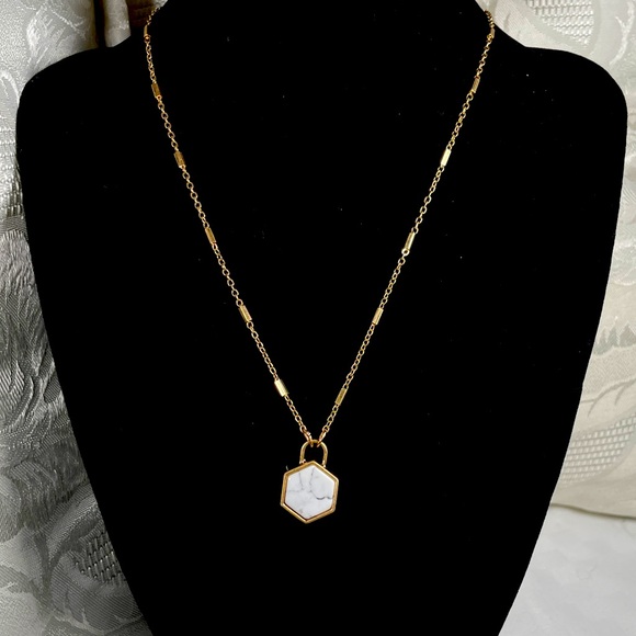 riah fashion | Jewelry | New Marble Hexagon Pendant Necklace | Poshmark